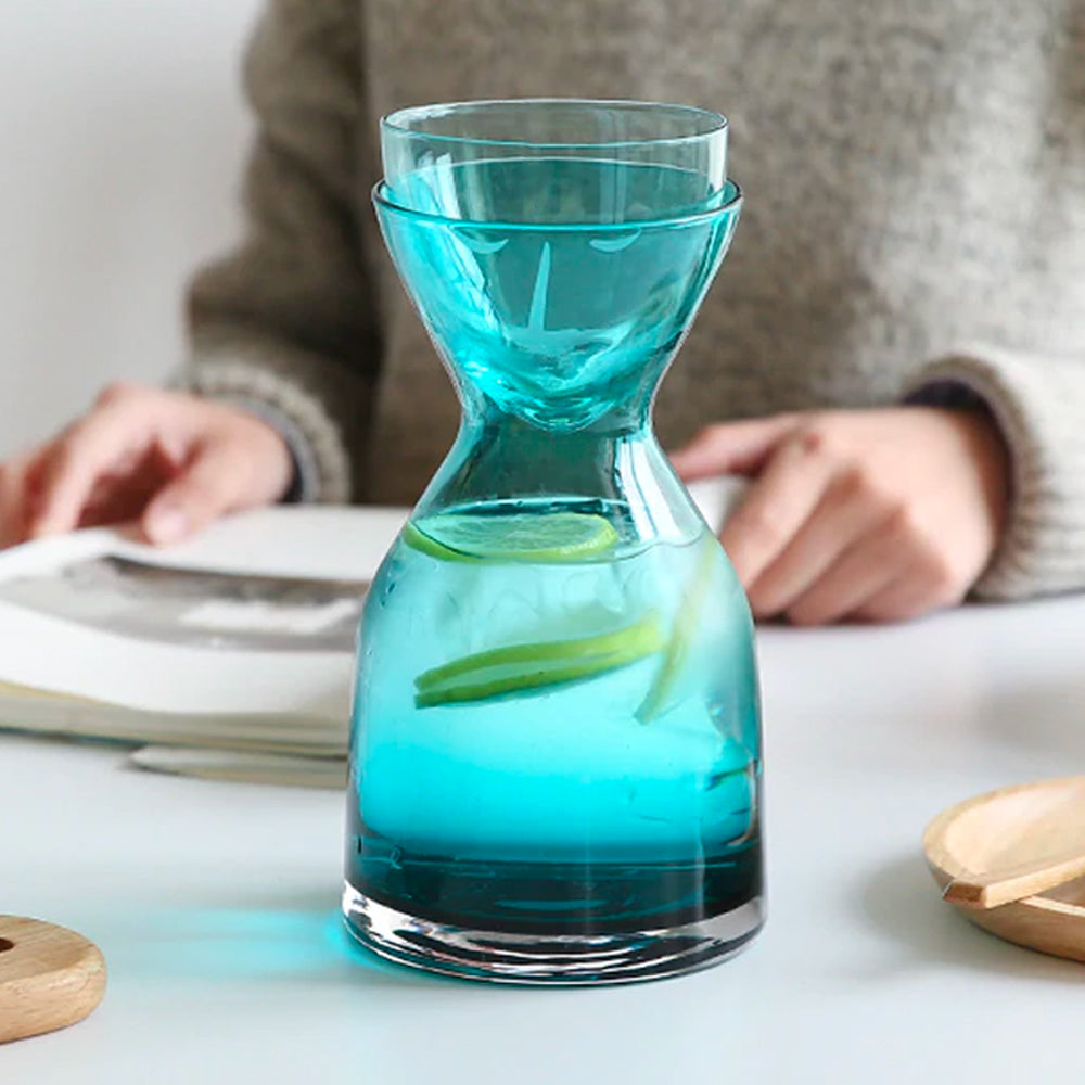 Contemporary Wide Green Glass Water Jug With Cup (800ml) – EthicalDeals ...